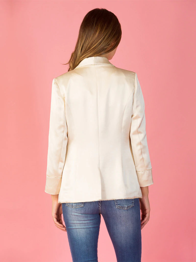 Ivory Silky Jacket with Rhinestone Trim – Skal Moon Boutique